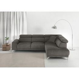 Ecksofa 3C CANDY "Greve Sofa immer mit manuelle Kopfteilverstellungen, modern, elegant", schwarz, B:249cm H:79cm T:209cm, 100% Leder, Sofas, Ecksofa, wahlweise motorischer Sitzvorzug, bequem und zeitlos, L-Form