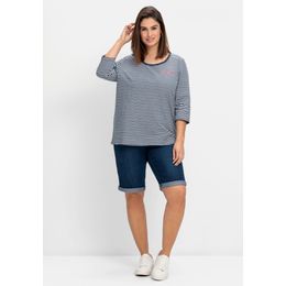Jeansbermudas sheego, Damen, Gr. 56, Normalgr&ouml;&szlig;en, blau (blau denim, dunkelblau denim), 81% Baumwolle, 17% Polyester, 2% Elasthan, unifarben, kurz, Jeans Jeansbermudas