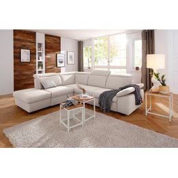 Ecksofa Home Affaire "Mauritius L-Form", beige (natur), B:276cm T:232cm, Struktur fein (100% Polyester);Luxus-Microfaser Lederoptik (100% Polyester);Soft clean (98% Polyester, 2% Polyamid), Sofas, Ecksofa, mit Ottomane, mit Kopfteil- und Armlehnverstellung