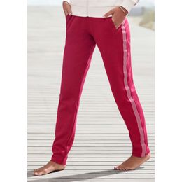 H.I.S. Sweathose H.I.S, Damen, Gr. 52/54, N-Gr, rot, Interlock, Obermaterial: 60% Baumwolle, 40% Polyester, unifarben, Basic, bequem lang, Hosen Sweathose, mit seitlichen Streifen, Loungewear, Topseller