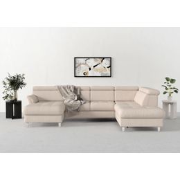 Sit & More Wohnlandschaft SIT & MORE "Marano U-Form", beige (creme), B:304cm T:216cm, 100% Polyester, Sofas, Wohnlandschaft, inklusive Kopfteilverstellung, wahlweise mit Bettfunktion, Bettkasten