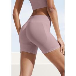 Funktionsshorts Lascana "Po Push Up", Damen, Gr. XS (32/34), N-Gr, lila (mauve), Rippware, Obermaterial: 91% Polyamid, 8% Elasthan, 1% Polyester, unifarben, figurbetont ca. Mitte Oberschenkel, Hosen Funktionsshorts, mit Rippstruktur und Shapingeffekt, Sportshorts