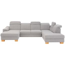 Wohnlandschaft Home Affaire "Dundee U-Form", grau, B:338cm H:86cm T:219cm, Struktur fein (100% Polyester), Sofas, Wohnlandschaft, wahlweise mit Kopfteilverstellung und zus&auml;tzlich mit Bettfunktion