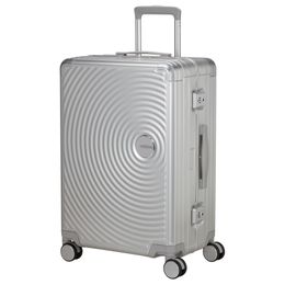 Hartschalen-Trolley American Tourister "SOUNDBOX ALU, verschiedene Gr&ouml;&szlig;en und Farben", Damen, Gr. B/H/T: 47cm x 68cm x 29cm 73 l, silber, Aluminium, Koffer Hartschalen-Trolley, Hartschalen-Koffer zwei TSA-Schl&ouml;sser Aluminium-Koffer