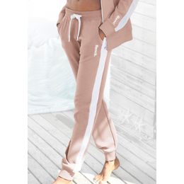 Sweathose BENCH. LOUNGEWEAR, Damen, Gr. 52/54, N-Gr, beige (nude, wei&szlig;), Jersey, Obermaterial: 60% Baumwolle, 40% Polyester, unifarben mit Farbeinsatz, bequem lang, Hosen Sweathose, mit Seitenstreifen und schmalem Bein, Topseller