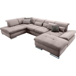 Wohnlandschaft "SO 4100 komfortable Federkernunterfederung, inkl. Kopfteilverstellung", grau (steelgrau 38), B:365cm H:80cm T:225cm, SET ONE BY Musterring, Sofas, Wohnlandschaft, wahlweise Bettfunktion und Sitztiefenverstellung, U-Form