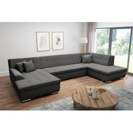 Wohnlandschaft DOMO collection "Treviso incl. Zierkissen, moderne Steppung, XXL: B/T/H: 364/201/83 cm", grau, B:364cm H:83cm T:201cm, 100% Polyester;Microfaser-Primabelle (100% Polyester) / Struktur (90% Polyester; 10% Polyacryl), Sofas, Wohnlandschaft, wahlweise mit Bettfunktion, in vielen Bezugsarten auch in Cord U-Form