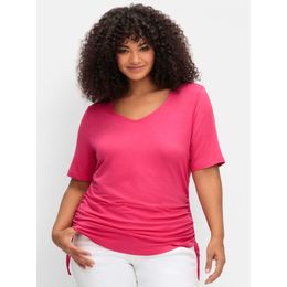 T-Shirt sheego by Joe Browns "Shirt", Damen, Gr. 44/46, pink, 95% Viskose, 5% Elasthan, unifarben, V-Ausschnitt, Shirts T-Shirt