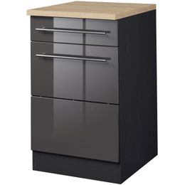 Unterschrank KOCHSTATION "KS-Wien", grau (grau hochglanz), B:50cm H:85cm T:60cm, Holzwerkstoff, MDF, Schr&auml;nke, Unterschrank, Breite 50 cm, mit 1 T&uuml;r und 1 Schubkasten