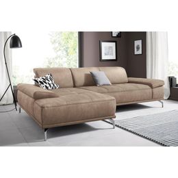 Ecksofa Home Affaire "Caluna", beige, B:269cm H:97cm T:174cm, Flachgewebe Mura: (100% Polyester);Luxus-Microfaser Vintageoptik (100% Polyester);Luxus-Mikrofaser (90% Polyester, 10% Polyamid), Sofas, Ecksofa, Inkl.Sitztiefenverstellung, wahlweise mit Kopf- und Armteilverstellung