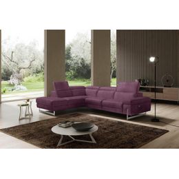 Ecksofa Egoitaliano "Candice, elegant, edel und bequem, erstklassiger Sitzkomfort, L-Form", lila (plum), B:278cm H:100cm T:221cm, Sofas, Ecksofa, inkl. 2 elektrischer Relaxfunktionen, Bedienung &uuml;ber Taste an Armlehne