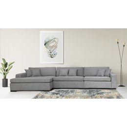 Ottomane Home Affaire "Skara L-Form", grau (hellgrau), B:310cm H:86cm T:100cm, 100% Polyester, Sofas, Ottomane, Lounge-Sofa mit Federkernpolsterung, in vielen Bezugsvarianten