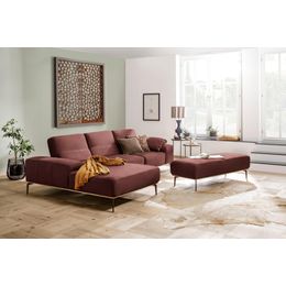 Ecksofa W.Schillig "run, Designsofa mit tollem Sitzkomfort, L-Form", rot (rosso marone z73), B:299cm H:88cm T:178cm, Longlife Xtra-Leder Z73: Naturwalkleder der Luxusklasse aus den erlesensten Rohh&auml;uten. Hautst&auml;rke 1, 1 &ndash; 1, 3 mm;ROHLEDER Jacquard-Flachgewebe Q2 W60 (63% Polyester, 37% Polyacryl);ROHLEDER Chenille-Flachgewebe Q2 W77 (68% Polyacryl, 32% Polyester);Stoff S37 (100% Polyester), Sofas,