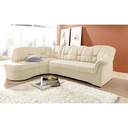 Ecksofa DOMO collection "Papenburg, zeitlose R&uuml;ckensteppung, elegante Armlehne, L-Form", beige (creme), B:241cm H:84cm T:178cm, Kunstleder SOFTLUX;Luxus-Microfaser (100% Polyester);Struktur ( 90% Polyester, 10% Polyacryl);Microfaser PRIMABELLE (100% Polyester), Sofas, Ecksofa, mit Ottomane, wahlweise mit Bettfunktion