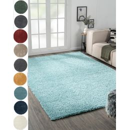 Hochflor-Teppich "My Shaggy", blau (hellblau), B:120cm H:37mm L:180cm, Polypropylen (PP), MyFlair M&Ouml;BEL & ACCESSOIRES, Teppiche, Hochflor-Teppich, Shaggy, Uni-Farben, leicht gl&auml;nzend, Microfaser, extra flauschig