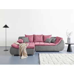 Ecksofa Home Affaire "Imola, elegant und modern, aktuelle Steppung im Sitz, bequem, L-Form", lila (hellgrau, brombeer), B:271cm H:90cm T:104cm, Sofas, Ecksofa, frei im Raum stellbar, wahlweise mit Bettfunktion und Bettkasten