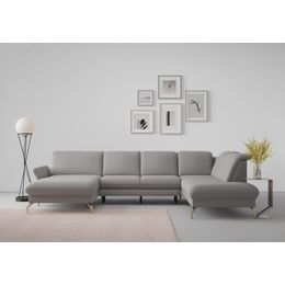 Sit & More Wohnlandschaft SIT & MORE "Fashion U-Form", grau, B:338cm H:84cm T:207cm, Sofas, Wohnlandschaft, wahlweise mit Kopfteilverstellung, Vorziehsitz, motorisch, Nickelf&uuml;&szlig;e