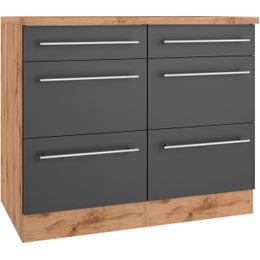 Unterschrank KOCHSTATION "KS-Wien", grau (anthrazit, wotaneiche), B:100cm H:85cm T:60cm, Schr&auml;nke, Unterschrank, edel aussehende gestiftete Fronten