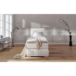 Boxspringbett Home Affaire "Wehma", beige (natur), B:110cm L:213cm, Struktur fein (100% Polyester), Komplettbetten, Boxspringbett, inkl. Topper in 3 verschiedenen Matratzen, auch in Samtstoff