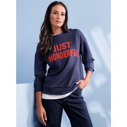 Sweatshirt Heine, Damen, Gr. 44, marine, wei&szlig;, 50% Modal, 44% Polyester, 6% Elasthan, unifarben, Rundhals, Sweatshirts Sweatshirt