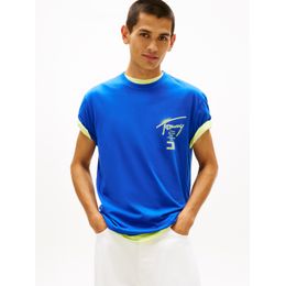 T-Shirt Tommy Jeans "TJM REGULAR CITY SIGN", Herren, Gr. XL, fizzy blau, Single Jersey, Obermaterial: 100% Baumwolle, unifarben, regular fit normal, Rundhals, eingesetzt abgesteppte Kante, Shirts T-Shirt, Regular fit mit Markenprint