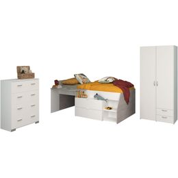 Jugendzimmer-Set Parisot "Parisot, Milky 12", grau (wei&szlig;), ohne Matratze, B/H: 90cm x 200cm, Schlafzimmerm&ouml;bel-Sets, Jugendzimmer-Set, tolles halbhohes Hochbett, Kleiderschrank mit Mittelwand und Stauraum