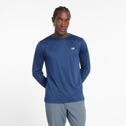 Laufshirt New Balance "Sport Essentials Long Sleeve", Herren, Gr. XL, blau (nb navy (428)), Jersey, Obermaterial: 100% Polyester, Rundhals, Shirts Laufshirt, Langarm, feuchtigkeitsableitendes Material, pflegeleicht