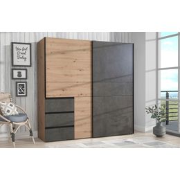 Schwebet&uuml;renschrank FORTE "Winn, Schiebet&uuml;renschrank mit 3 Schubladen, Made in Europe", braun (artisan eiche, betonoptik dunkelgrau), B:200cm H:200,5cm T:61cm, FSC-zertifizierter Holzwerkstoff, Schr&auml;nke, Schwebet&uuml;renschrank, verschiedene Gr&ouml;&szlig;en und Farben, sehr viel Stauraum