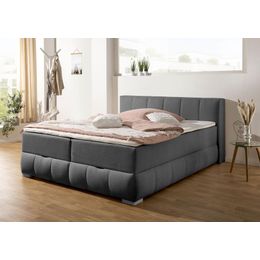 Boxbett Home Affaire "Chelles", grau (anthrazit), B:167cm L:225cm, Komplettbetten, Boxbett, inkl. Topper und Bettkasten