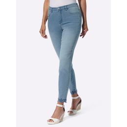 Bequeme Jeans Classic Basics, Damen, Gr. 23, Kurzgr&ouml;&szlig;en, blau (blau, bleached), 81% Baumwolle, 17% Polyester, 2% Elasthan, unifarben, lang, Jeans Bequeme Jeans