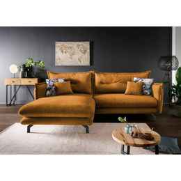 Ecksofa Home Affaire "LAVA Breite 255 cm, modern und elegant, aktuelle Kissenoptik, L-Form", gelb, dunkel, B:255cm H:94cm T:180cm, Sofas, Ecksofa, Armlehnen verstellbar