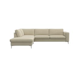 Ecksofa FLEXLUX "Fiore, super Sitzkomfort durch Kaltschaum im Sitz, L-Form", beige (sandy beige), B:273cm H:85cm T:225cm, 100% Polyester, Sofas, Ecksofa, breite Armlehnen, F&uuml;&szlig;e Alu