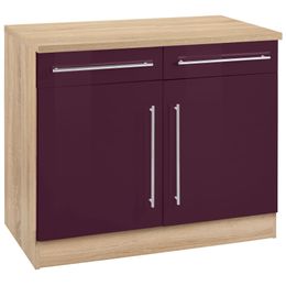 Unterschrank KOCHSTATION "KS-Samos", lila (aubergine hochglanz, eiche sonoma), B:100cm H:85cm T:60cm, Schr&auml;nke, Unterschrank, 100 cm breit