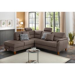 Ecksofa Home Affaire "Palmera L-Form, B: 236 cm", braun, B:236cm H:89cm T:212cm, 100% Polyester;Struktur (100% Polyester);Luxus-Microfaser in Lederoptik (100% Polyester), Sofas, Ecksofa, optional Bettfunktion & Bettkasten, Federkern