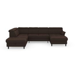 Sit & More Wohnlandschaft SIT & MORE "Marano U-Form", braun (dunkelbraun), B:304cm T:216cm, 100% Polyester, Sofas, Wohnlandschaft, inklusive Kopfteilverstellung, wahlweise mit Bettfunktion, Bettkasten