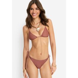 Triangel-Bikini-Top LSCN BY LASCANA "Gladys", Damen, Gr. 34, Cup C/D, light braun, Elasthan, Polyamid, Glitzerf&auml;den, Bikini-Oberteile Triangel-Bikini-Top, in trendiger Glitzeroptik