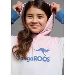 Kapuzensweatshirt Kangaroos "Longsweatshirt mit Farbverlauf", M&auml;dchen, Gr. 152/158, rosa (rosa, blau), Sweatware, Obermaterial: 100% Baumwolle, bedruckt, mehrfarbig, Basic Po-bedeckend, B&uuml;ndchen, Sweatshirts Kapuzensweatshirt, Langarm mit B&uuml;ndchen, taillierter Schnitt, mit Logodruck