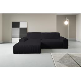 Ecksofa WERK2 "Rotterdam-L, kuschelweicher Cord oder Breitcord, L-Form, Breite 267 cm", schwarz, B:267cm H:85cm T:165cm, 100% Polyester, Sofas, Ecksofa, Design Ecksofa mit Schlaffunktion & Bettkasten, Breitcord, Schwarz