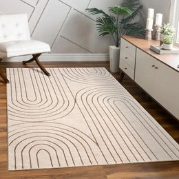Teppich Paco Home "Tuana 215", beige (creme), B:160cm H:15mm L:230cm, Polypropylen (PP), Teppiche, Teppich, Kurzflor, Regenbogen, Hoch-Tief Struktur, Scandi-Look