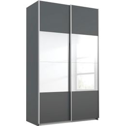 Schwebet&uuml;renschrank Rauch "Quadra", grau (grau metallic, spiegel), B:136cm H:230cm T:62cm, Holzwerkstoff, Schr&auml;nke, Schwebet&uuml;renschrank, mit Spiegelelementen