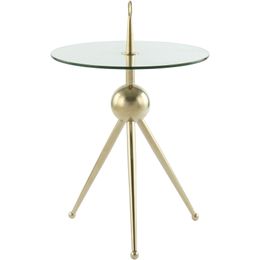 Beistelltisch Kayoom "Ontario 325, Runde Glasplatte aus Sicherheitsglas, 100% Edelstahl", gold (gold, klar, gold, klar), B:46cm H:70cm T:46cm, 100% Edelstahl, Sicherheitsglas, Tische, Beistelltisch, Minimalistisch, Gestell in Tripod-Design, mit Tragering