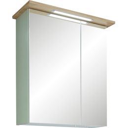 Spiegelschrank SAPHIR "Quickset 963 Badschrank, 2 Spiegelt&uuml;ren, 2 Einlegeb&ouml;den, 60 cm breit", braun (riviera eiche, salbei nachbildung), B:60cm H:72cm T:20,3cm, Holzwerkstoff, Schr&auml;nke, Spiegelschrank, inkl. LED-Beleuchtung, T&uuml;rd&auml;mpfer, Schalter-/Steckdosenkombination