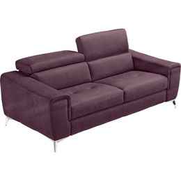 Schlafsofa Egoitaliano "Francine Designsofa, Loungesofa mit Dauerschlaffunktion, Breite 233 cm", lila (plum), B:233cm H:100cm T:106cm, Sofas, Schlafsofa, mit Bettfunktion, Luxus-Microfaser BLUSH, plum, Fu&szlig;farbe chrom