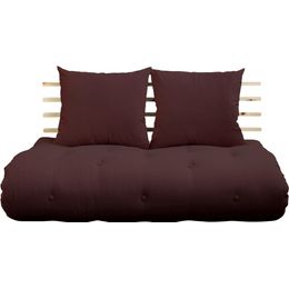 Schlafsofa Karup Design "Shinsano, futonstil, R&uuml;ckenrahmen und zweiteiligem Kissenset", braun, B:140cm, Sofas, Schlafsofa, aus massivem Kiefernholz, faltbarer Matratze, multifunktional, Scandi