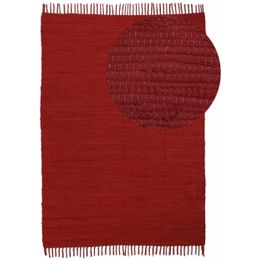 Teppich OTTO HOME "Handweb Uni, Wendeteppich", rot (chilli), B:160cm H:5mm L:230cm, Baumwolle, Teppiche, Teppich, Fleckerlteppich, reine Baumwolle, handgewebt, Uni, mit Fransen