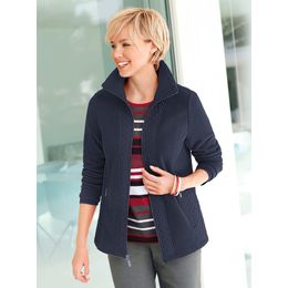 Fleecejacke Casual Looks, Damen, Gr. 50, blau (marine), 100% Polyester, unifarben, figurumspielend, Jacken Fleecejacke