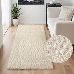 Wollteppich ELLE DECORATION "Majoli, auch als L&auml;ufer", beige (natur wei&szlig;), B:80cm H:10mm L:200cm, Jute, Wolle, Teppiche, Wollteppich, Herringbone, Wolle, Jute, Natur, Wohnzimmer, Schlafzimmer, Boho,Skandi