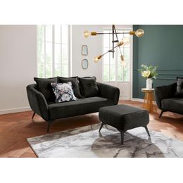 2,5-Sitzer Home Affaire "Baggio, Breite 196 cm, modern romantisches Design", grau (anthrazit), B:196cm H:80cm T:103cm, Sofas, 2 5-Sitzer, Zierkissen inklusive, Komfortsitzh&ouml;he 45 cm, schwarze Metallf&uuml;&szlig;e