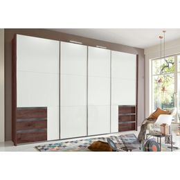 Schwebet&uuml;renschrank wimex "Level by fresh to go", braun (plankeneichefarben, wei&szlig;glas), B:350cm H:236cm, Schr&auml;nke, Schwebet&uuml;renschrank, mit Glast&uuml;ren und Synchron&ouml;ffnung