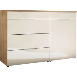 Kombikommode Wiemann "Como", bianco, eiche, dekor, glas champagner, chrom, B:120cm H:91,2cm T:43cm, Floatglas, Holzwerkstoff, Metall, Sideboards, Kombikommode, vormontiert